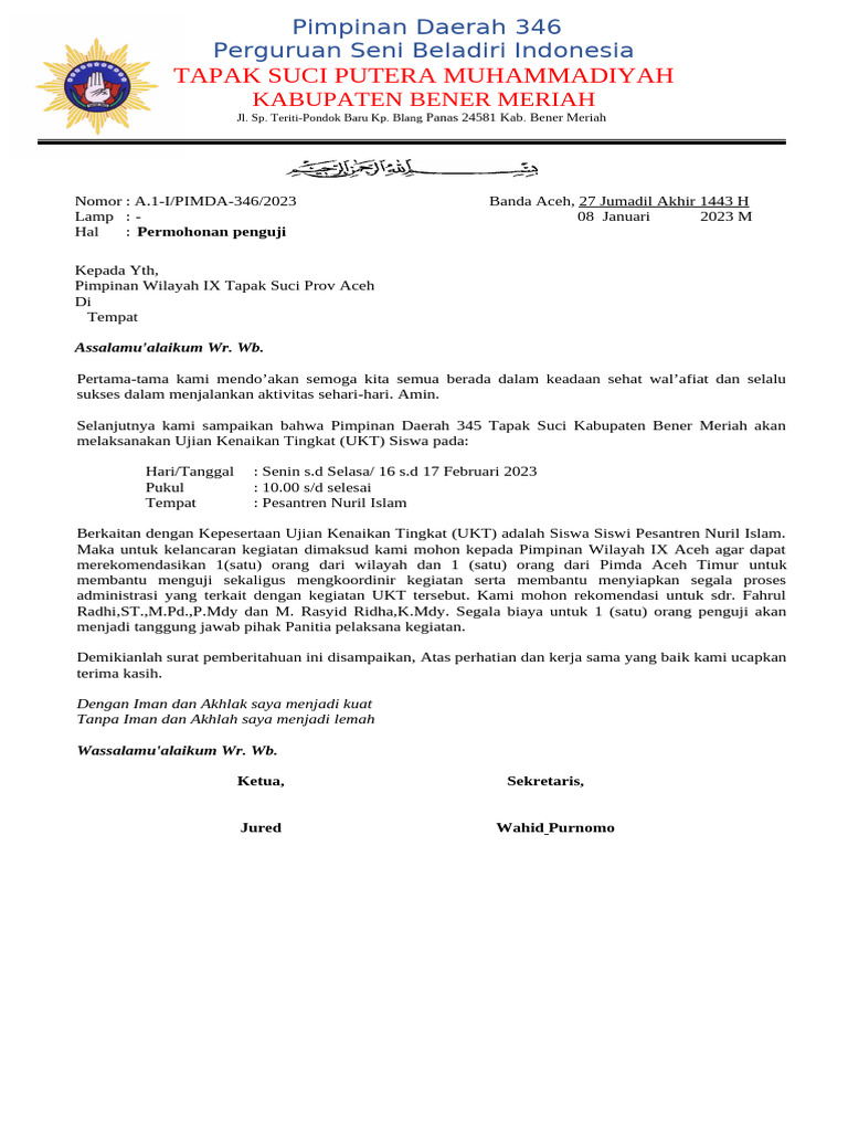 Surat Permohonan Penguji | PDF