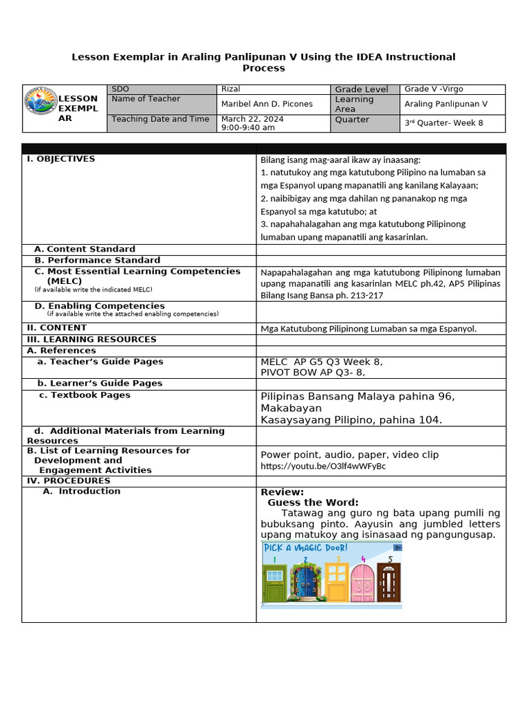 Lesson Exemplar in AP v-CO3 | PDF