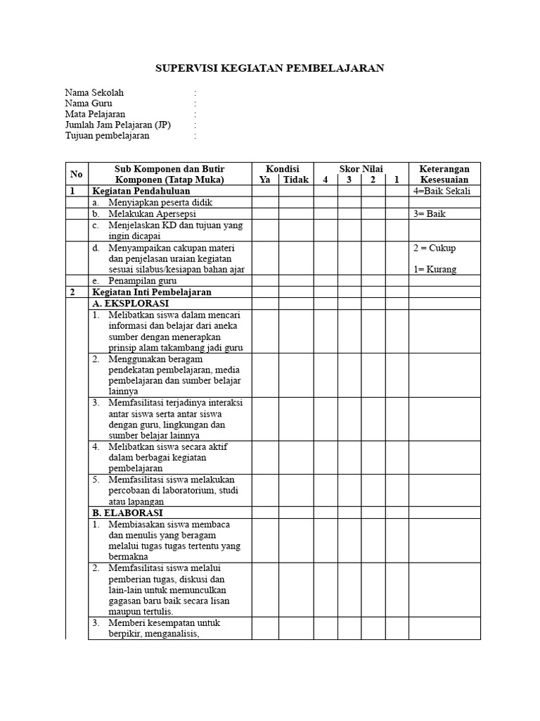 Rubrik Supervisi Akademik | PDF
