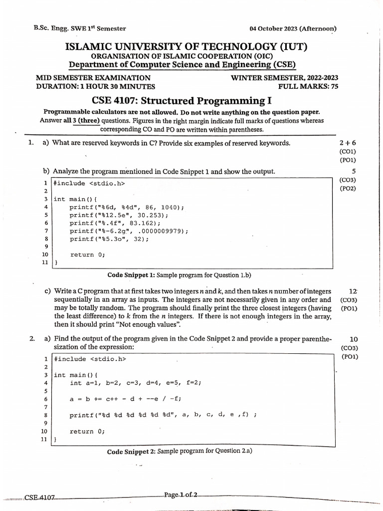 CSE 4107 - Mid Ques | PDF