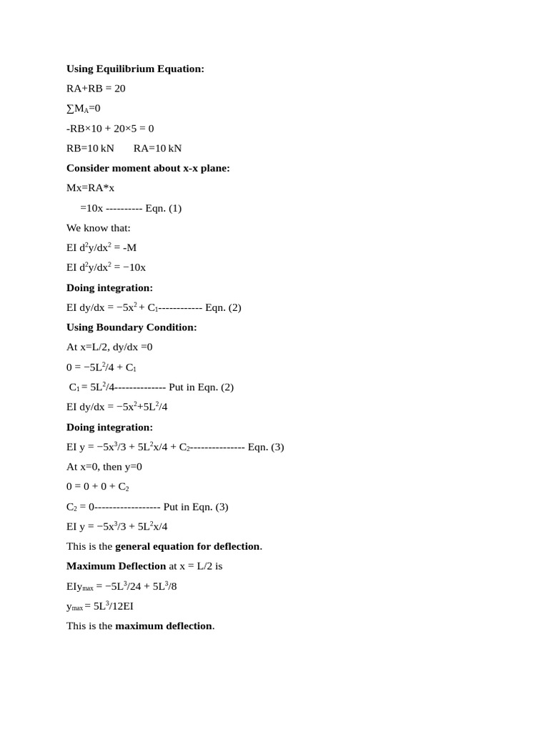 Beam Deflection Analysis Using Equilibrium | PDF | Equations | Applied ...