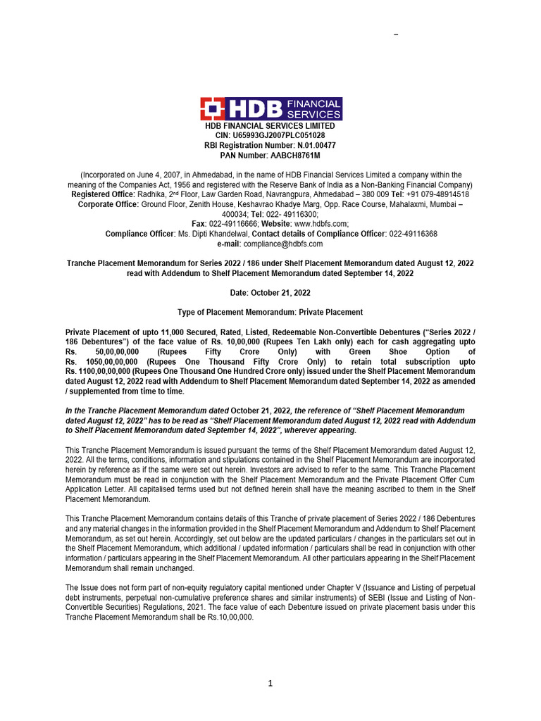 Tranche PM-NCD Series 186 - Final | PDF | Expense | Revenue