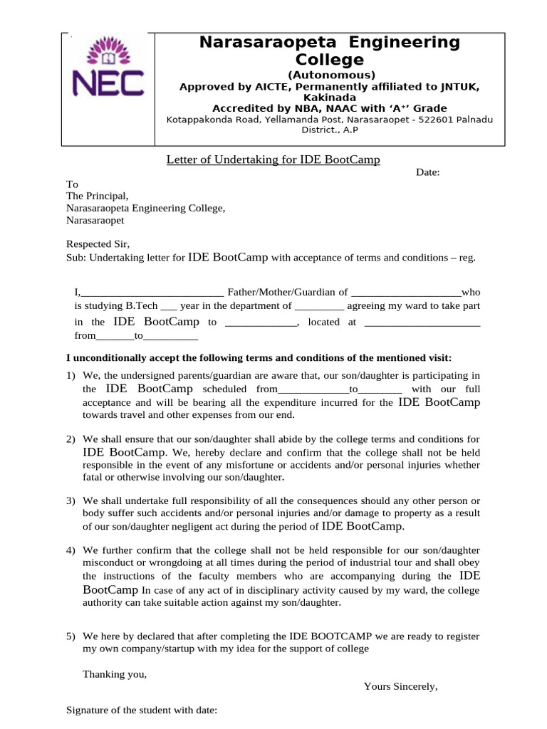 Parent Undertaking Form Empty | PDF | Justice | Crime & Violence