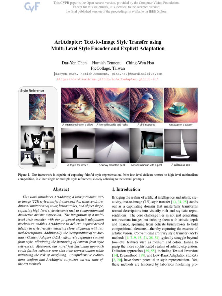 Chen ArtAdapter Text-to-Image Style Transfer Using Multi-Level Style Encoder and Explicit CVPR ...