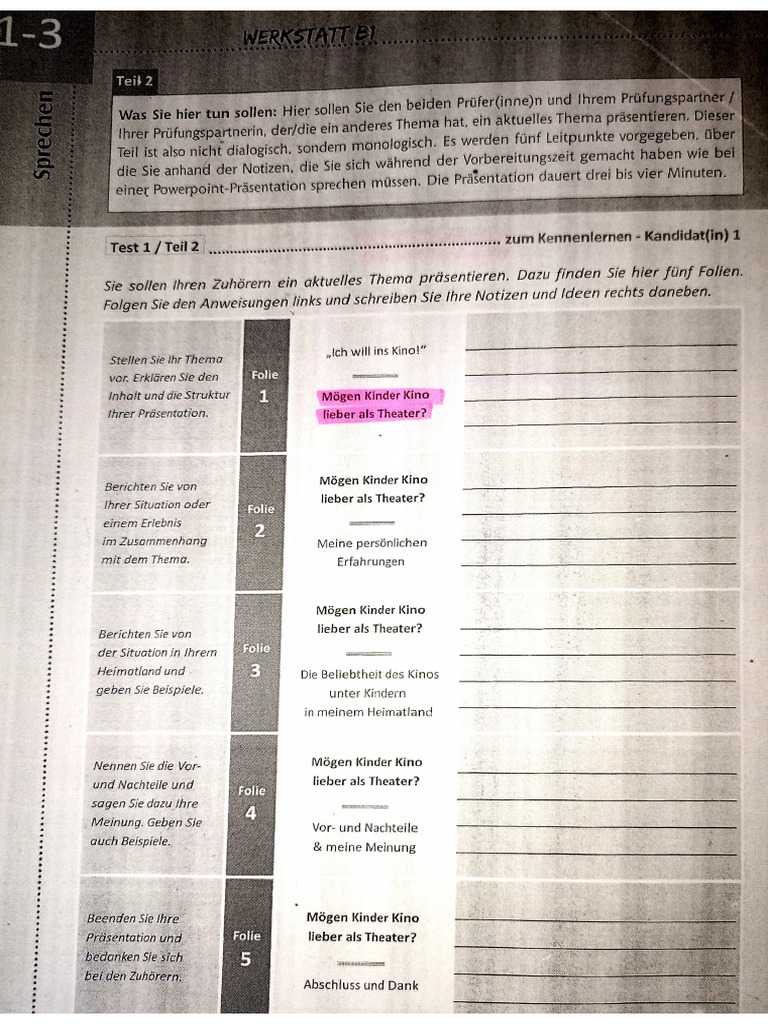 Presentation Topics (B1 Werkstatt) | PDF