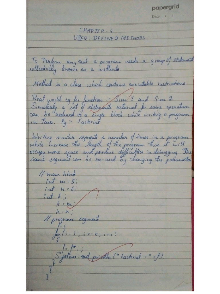 User Defined Methods Computer Notes | PDF User Defined Methods Computer Notes | PDF