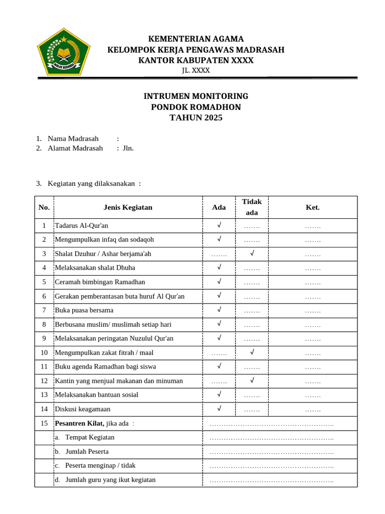 Monitoring Kegiatan Pondok Romadhon 2025 | PDF