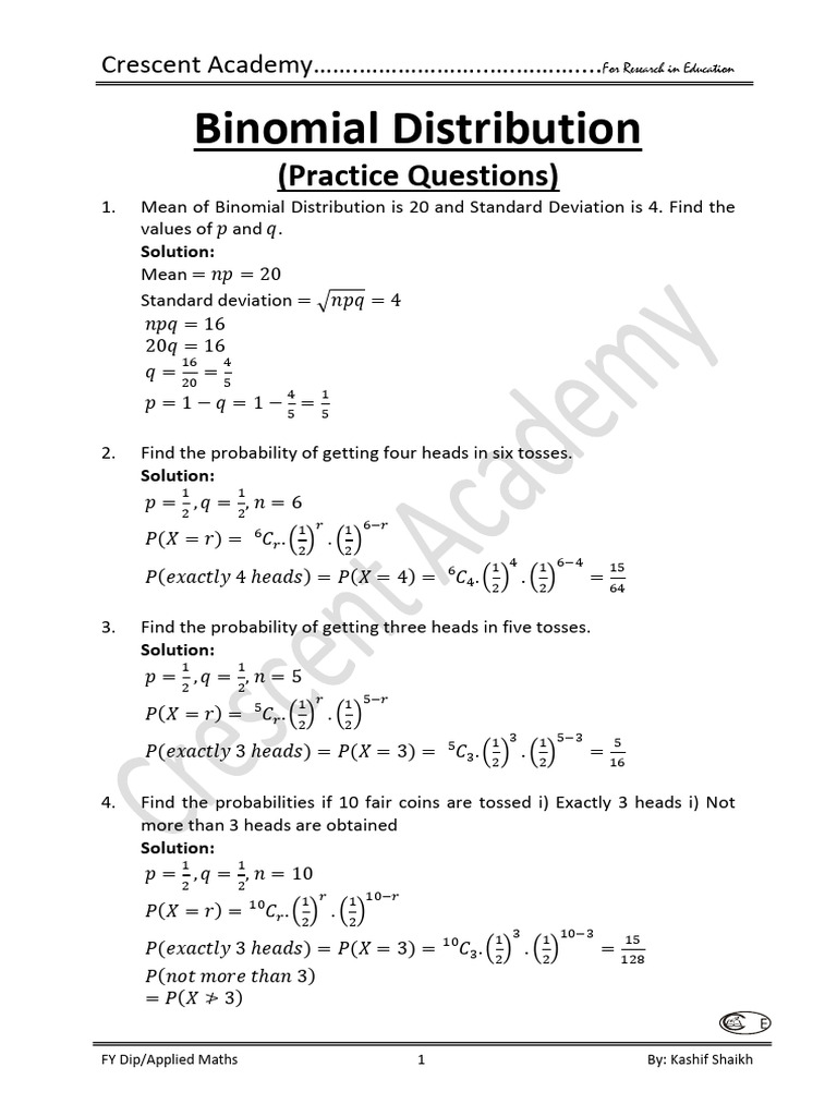Soln Probability Distribution Practice Questions MSBTE | PDF | Descriptive Statistics ...