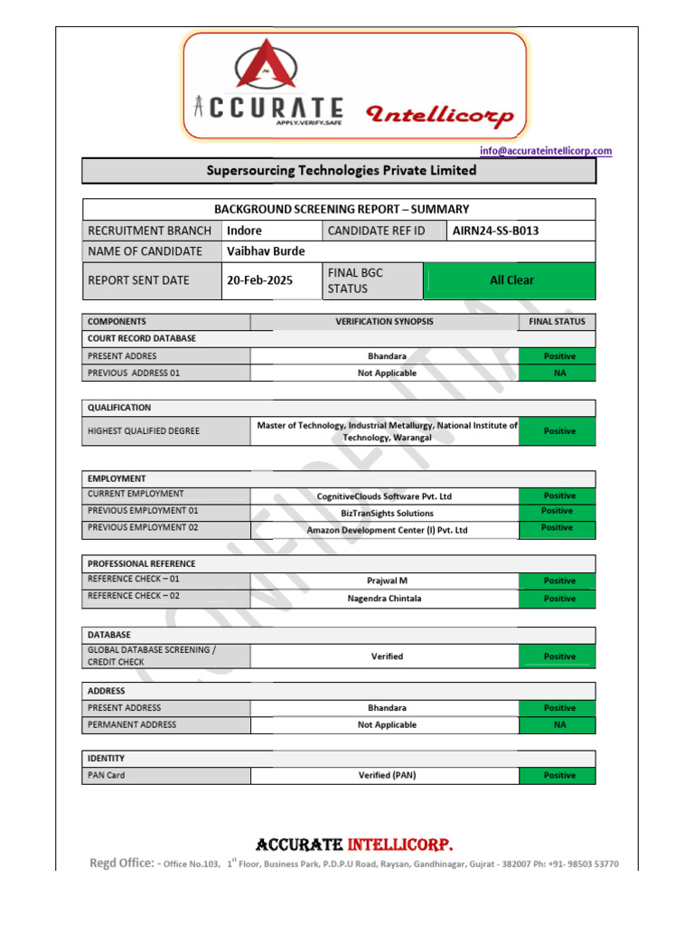 BGV Report From Pepsales | PDF | Justice | Crime & Violence