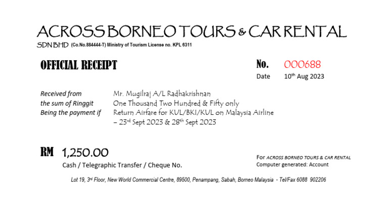 Official Receipt for Airfare Payment | PDF