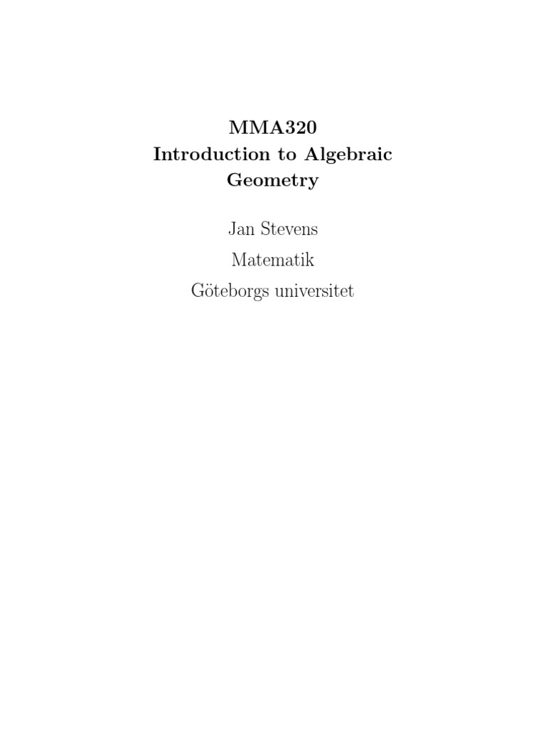 MMA320 Introduction To Algebraic Geometry Jan Stevens Matematik G ...