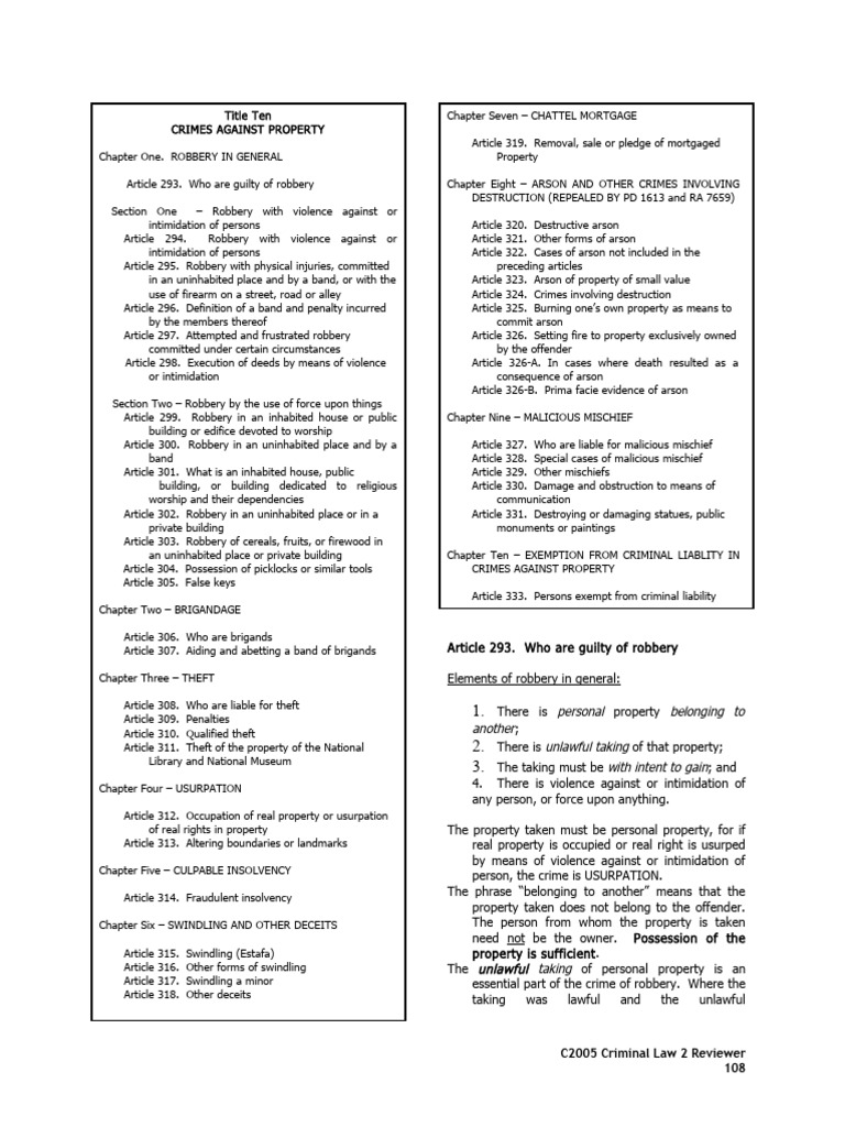 Criminal Law Reviewer | PDF | Robbery | Crimes