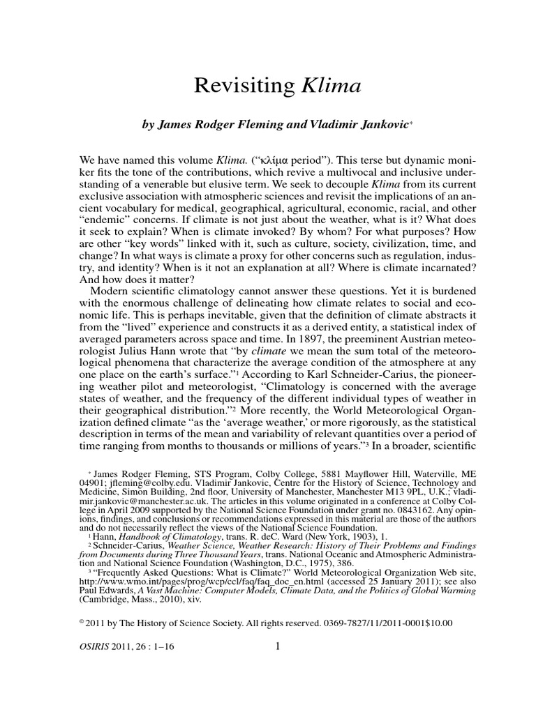 FLEMING, JANKOVIC (2011), Revisiting Klima | PDF | Climatology | Climate