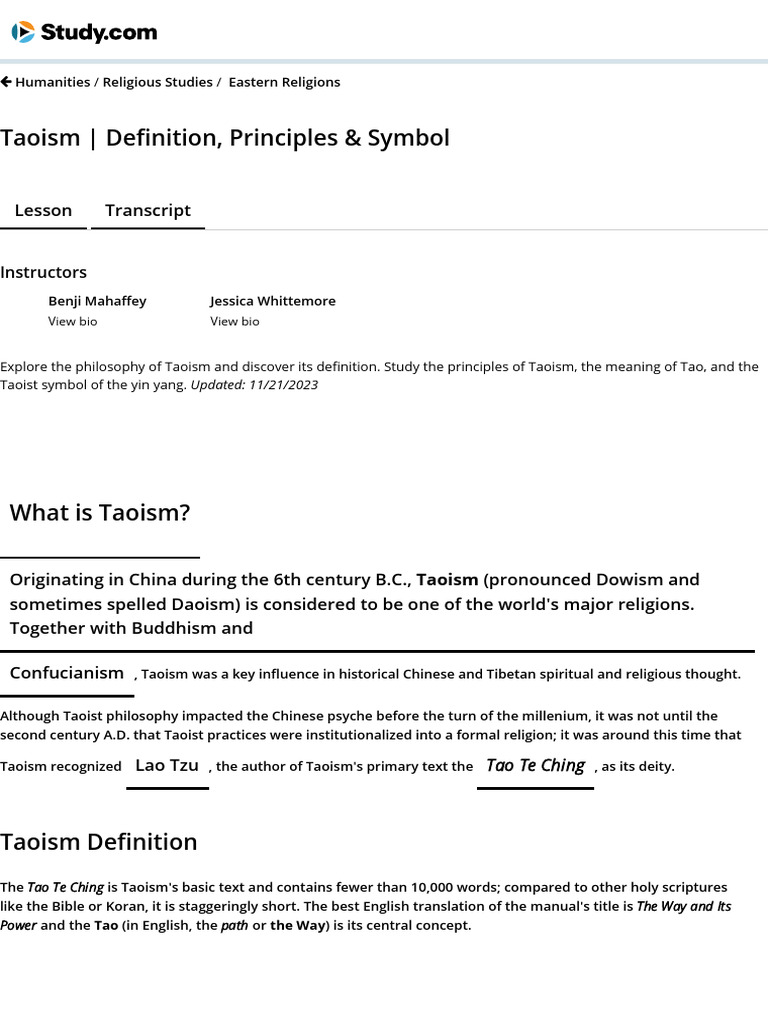 Taoism - Definition, Principles & Symbol - Lesson | PDF | Tao | Laozi