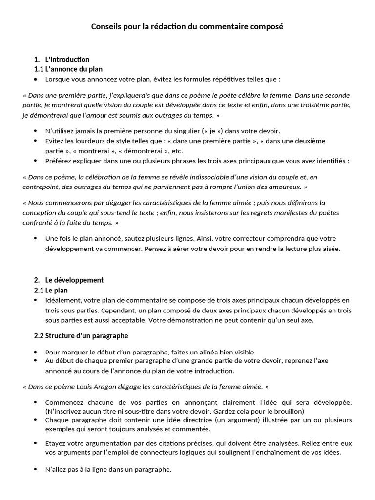 Rédaction efficace du commentaire composé | PDF