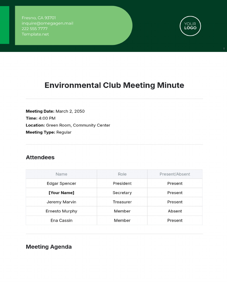 Free Environmental Club Meeting Minute Template | PDF