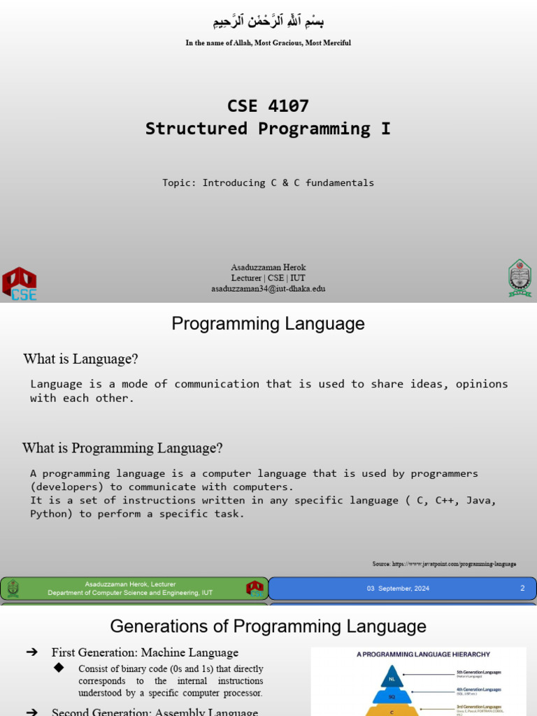 Lecture 1 - Introducing C & Fundamentals | PDF | C (Programming Language) | Computer Programming