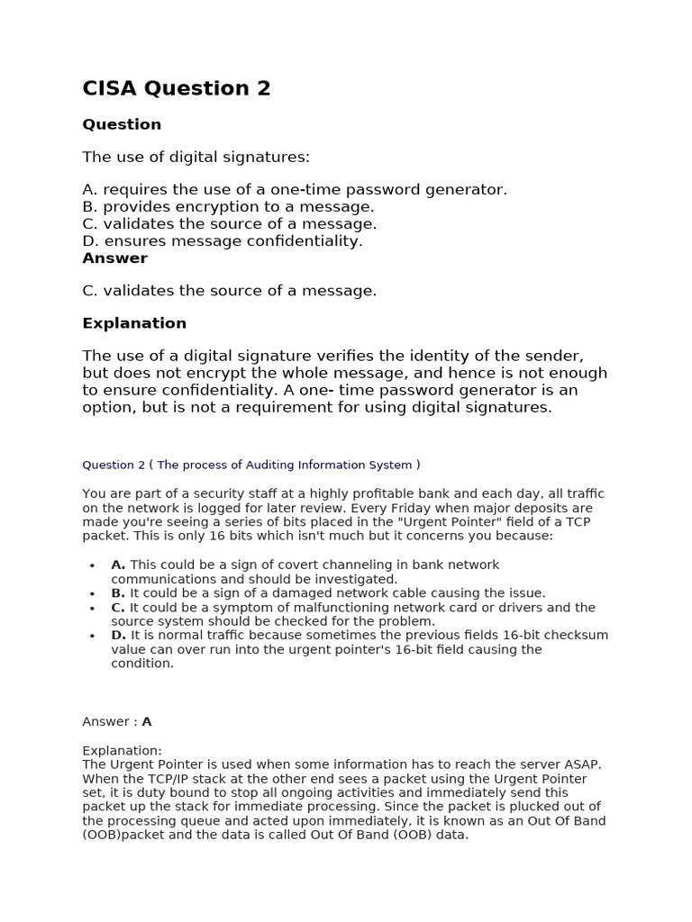 CISA Question 1_2_Explenation_2 | PDF | Transmission Control Protocol | Denial Of Service Attack