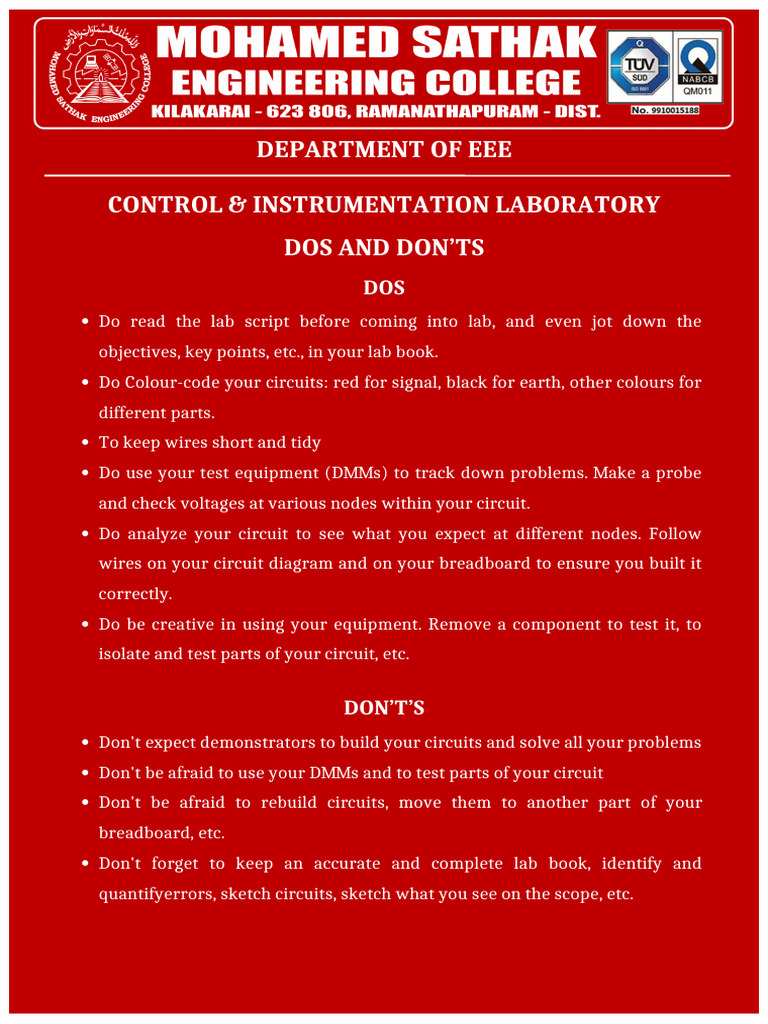 Control and Instrumentation Lab | PDF