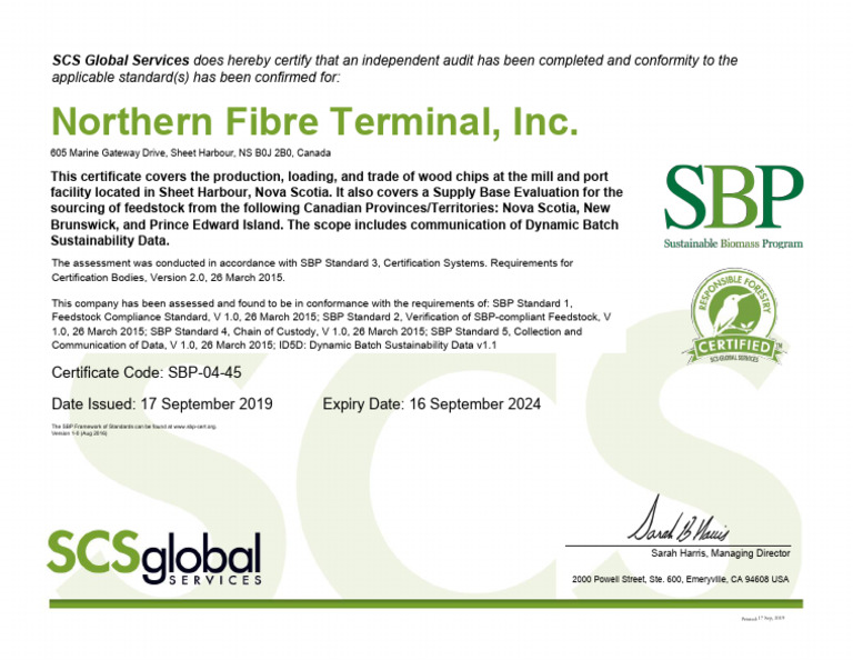 Nfti Chip Mill SBP Certificate | PDF