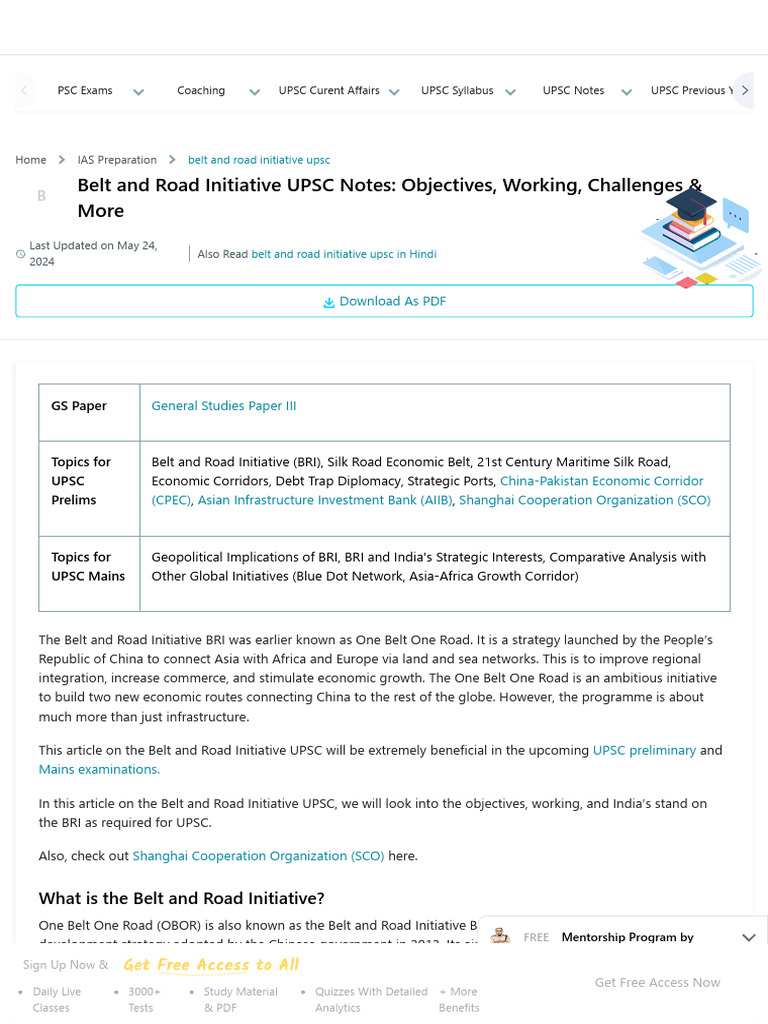 Belt and Road Initiative UPSC Notes - Objectives, Working, Challenges ...