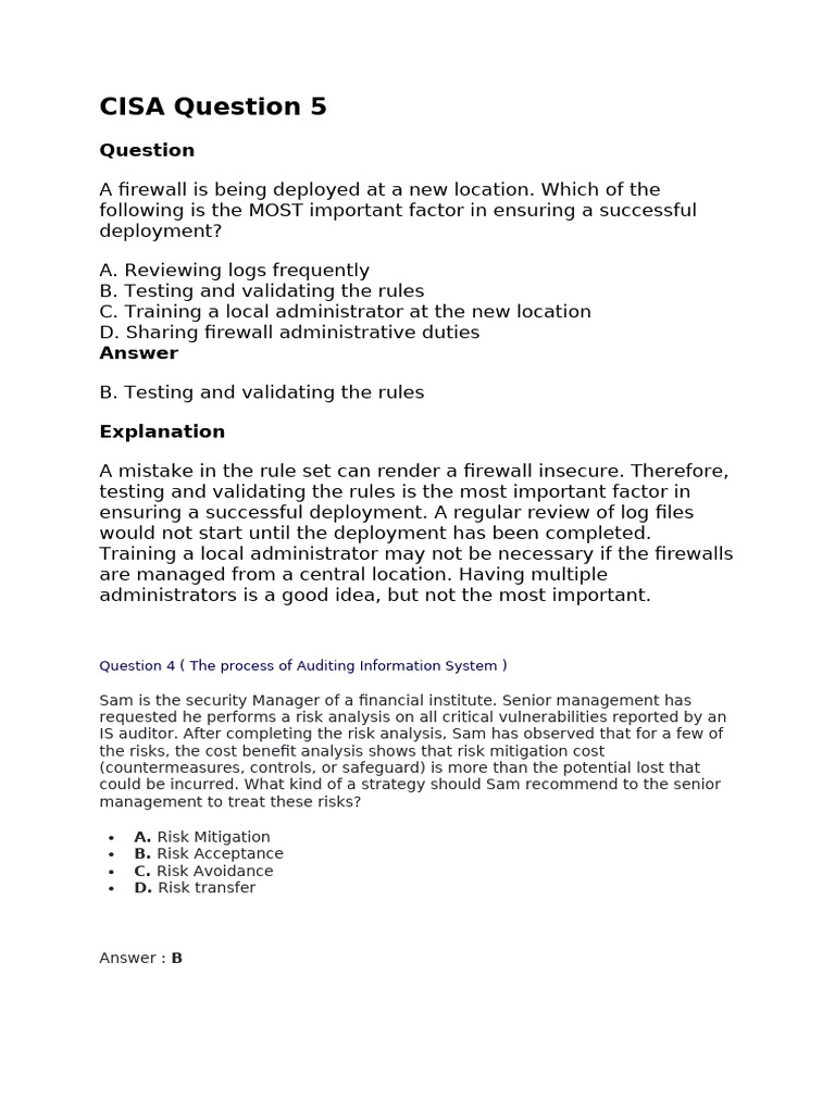 CISA Question 4 - 5 - Explenation - 1 | PDF | Computer Security | Security