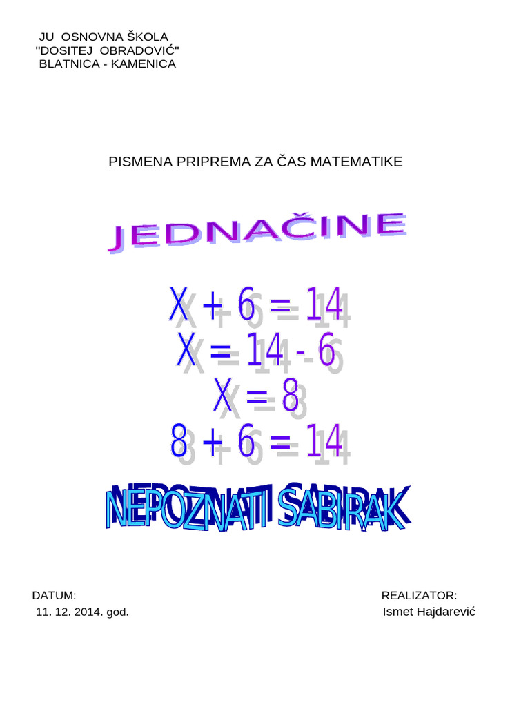 Jednacine II Razred Obrada | PDF