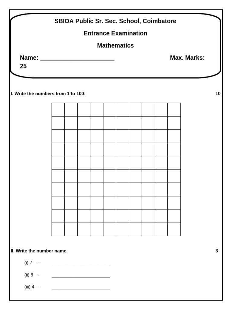 Gr1 - Entrance QP - Mat | PDF