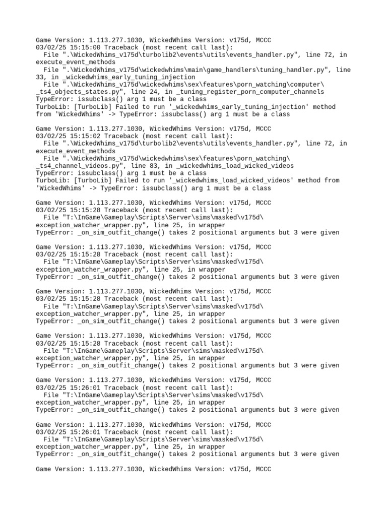 WickedWhims v175d Exception | PDF