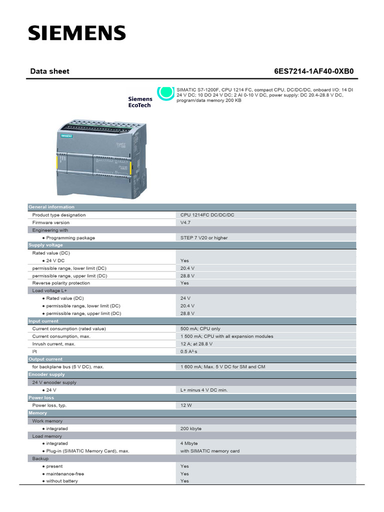 6ES72141AF400XB0 Datasheet en | PDF | Electromagnetic Interference | Computing