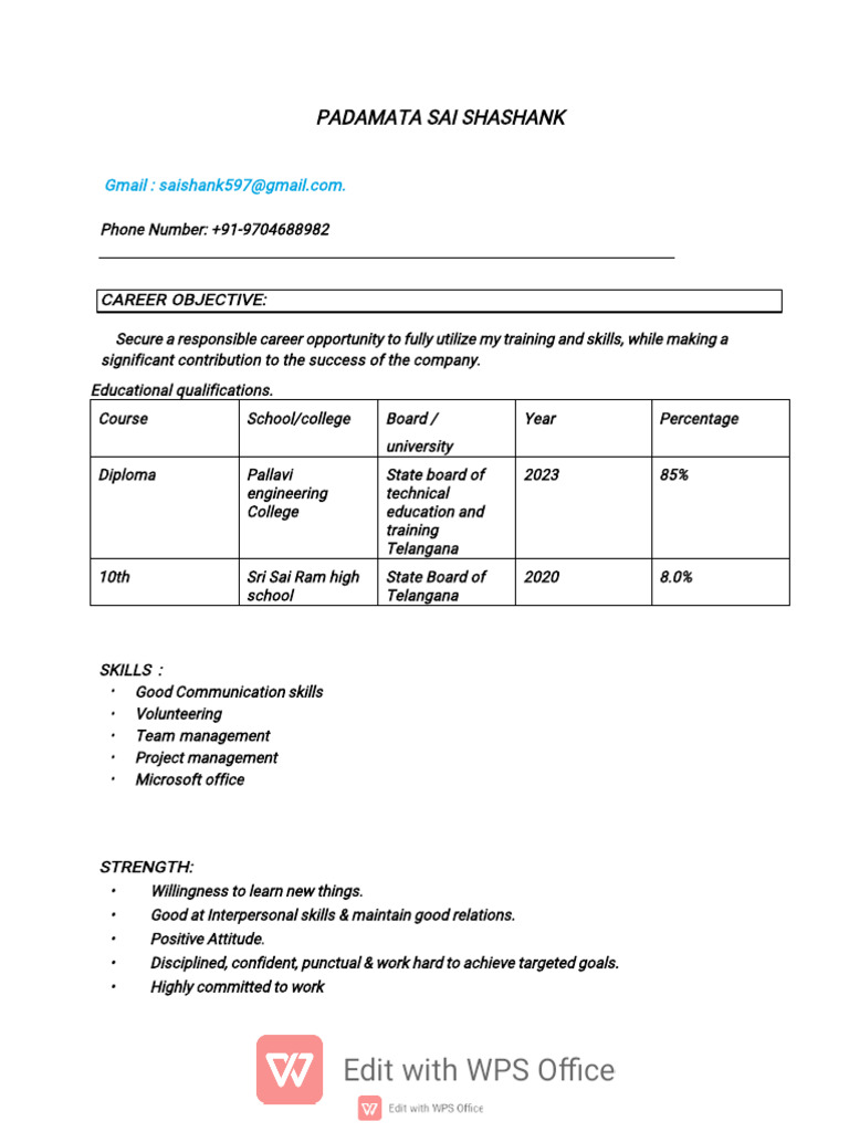 Sai Shashank Resume | PDF