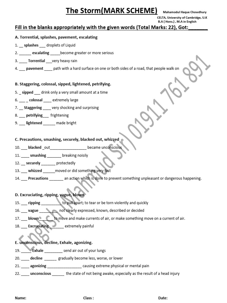 Vocabulary Exercise: The Storm | PDF