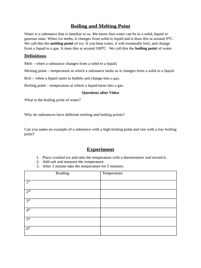 Melting and Boiling Point Handout | PDF