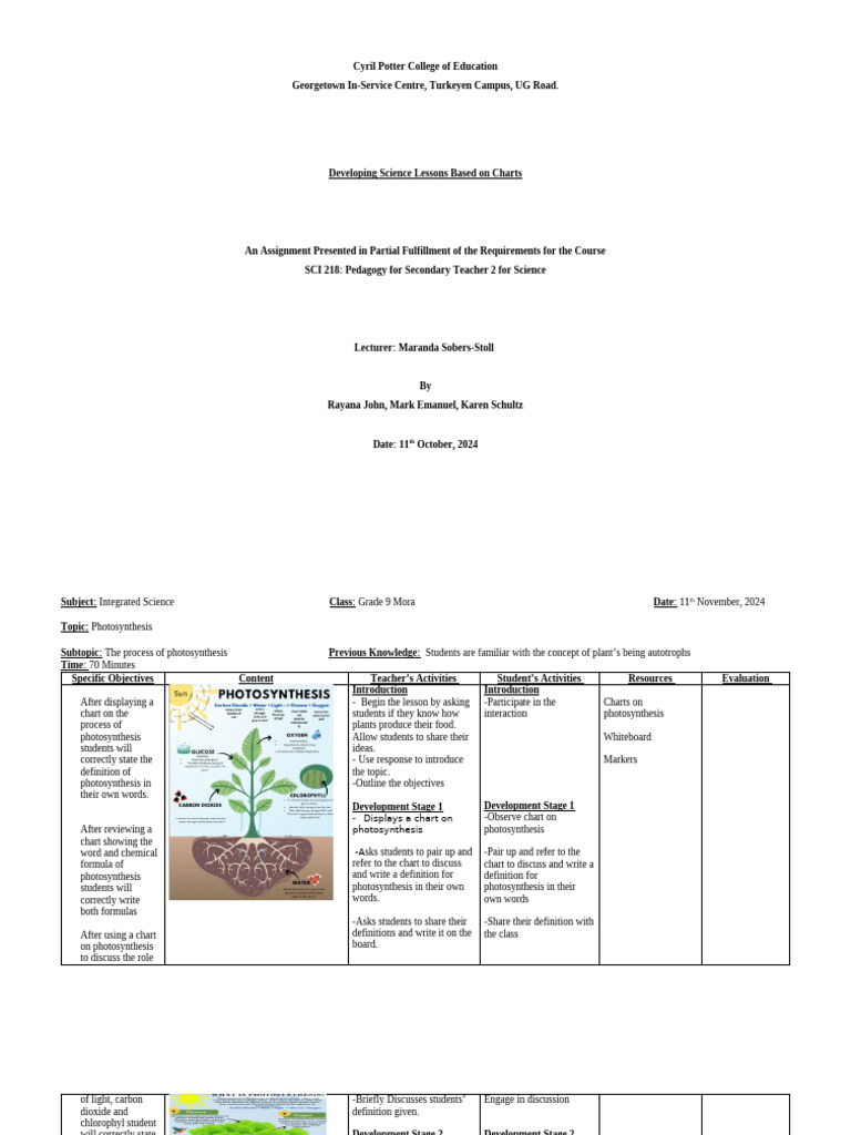 Photosynthesis_lesson_plan 2 (lesson C) | PDF | Photosynthesis | Cognition