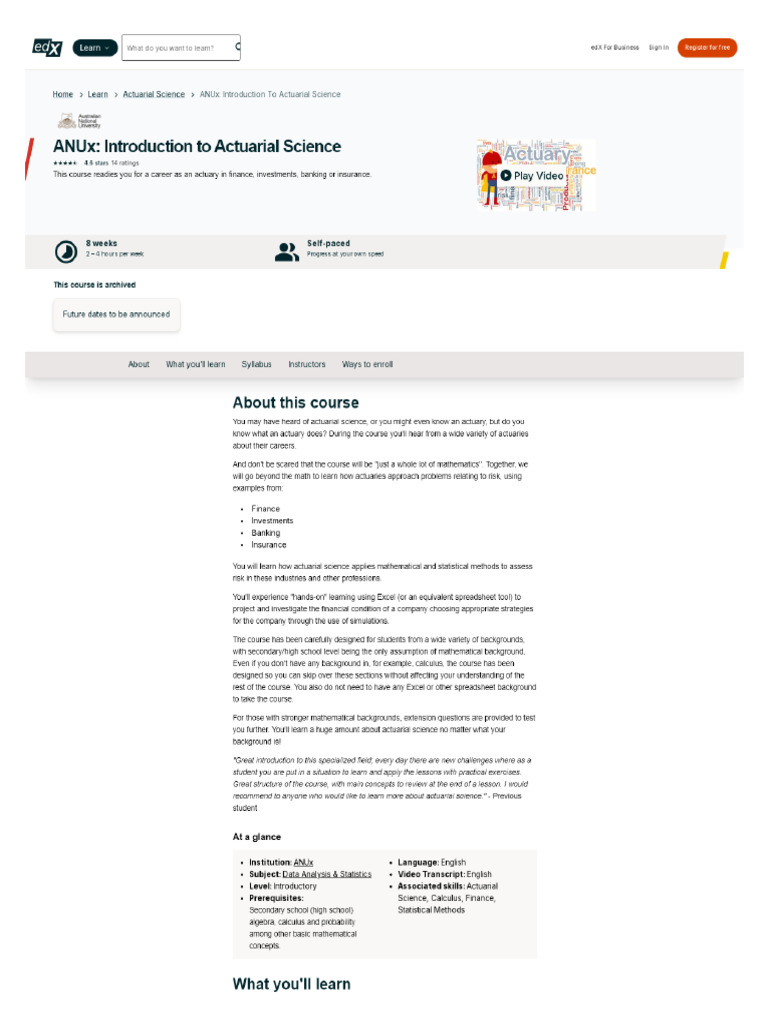 Maths Actuarial ANU | PDF