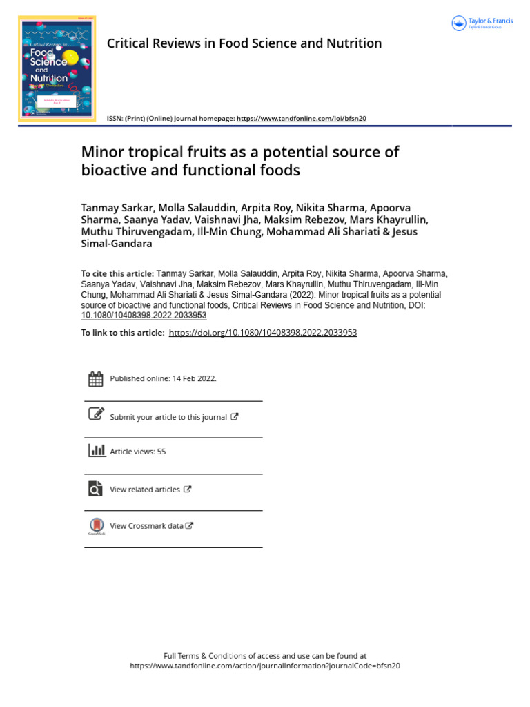 Minor tropical fruits as a potential source of bioactive and functional ...