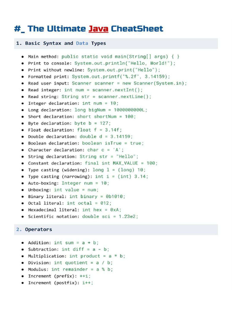 Ultimate Java CheatSheet | PDF