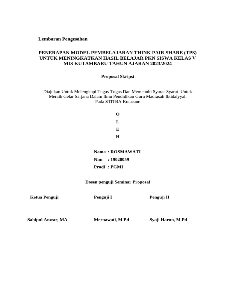 Lembaran Pengesahan Proposal Skripsi | PDF