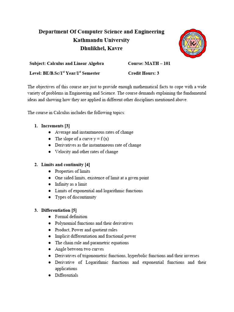 MATH_101_Calculus_and_Linear_Algebra_(I-I)1581325156 | PDF | Integral ...