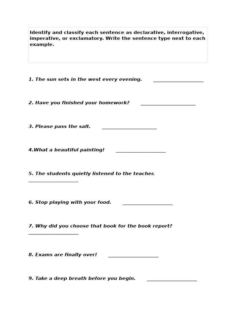 Identify and Classify Each Sentence As Declarative | PDF | Adverb ...