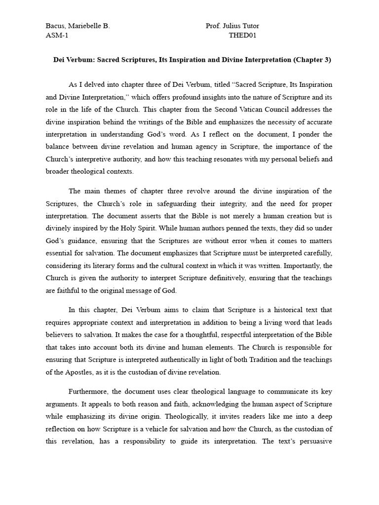 Dei Verbum - Individual Reflective Analysis - BACUS | PDF | Bible | Theology
