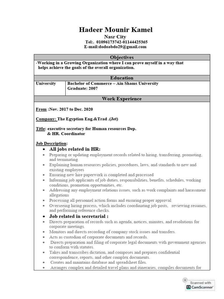 hadeer new cv.doc2 6-1(1) | PDF | Human Resources | Employment