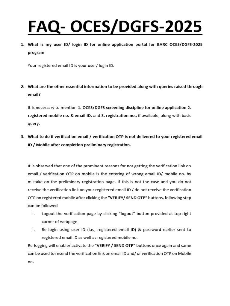 BARC OCES/DGFS-2025 Application FAQ | PDF