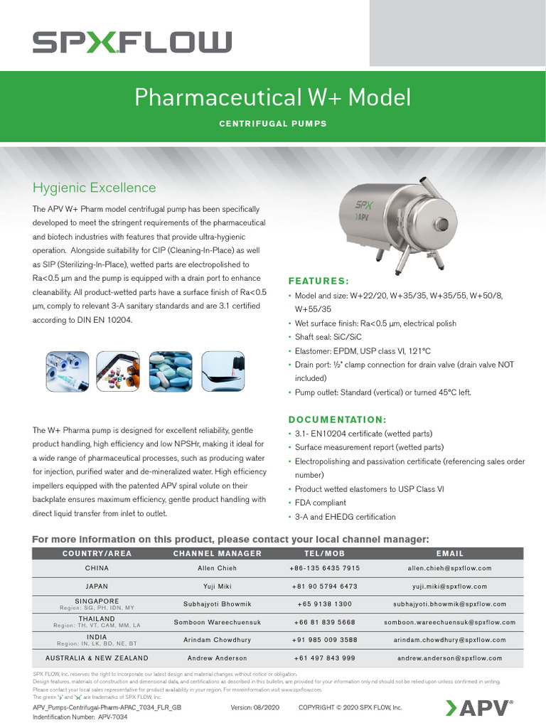 Apv Pumps Centrifugal Pharm Apac 7034 FLR GB | PDF