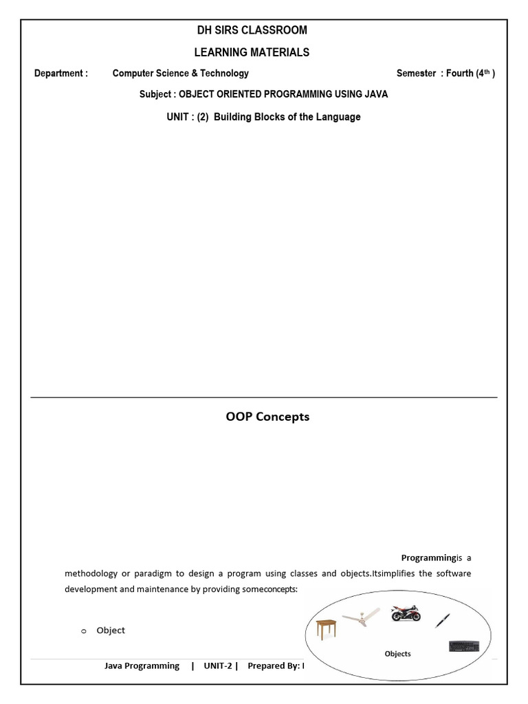Unit 2 Oop Using Java Dh Sirs Classroom Pdf Data Type Variable
