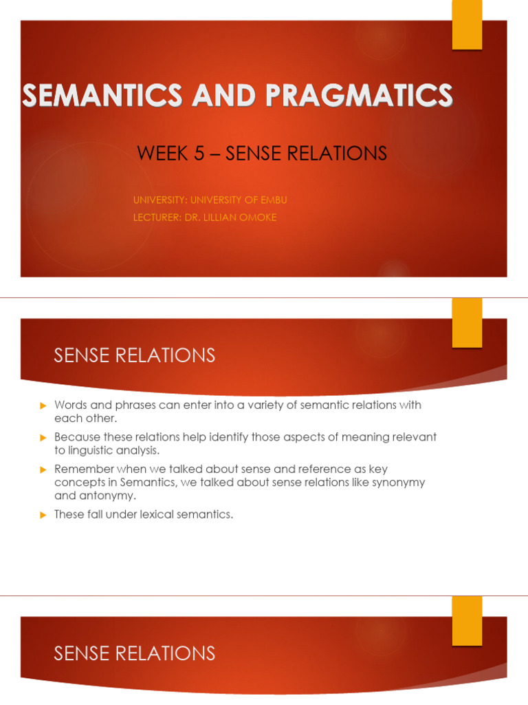 (Semantics and Pragmatics) Week 5 - Sense Relations-1 | PDF | Linguistics | Semantics