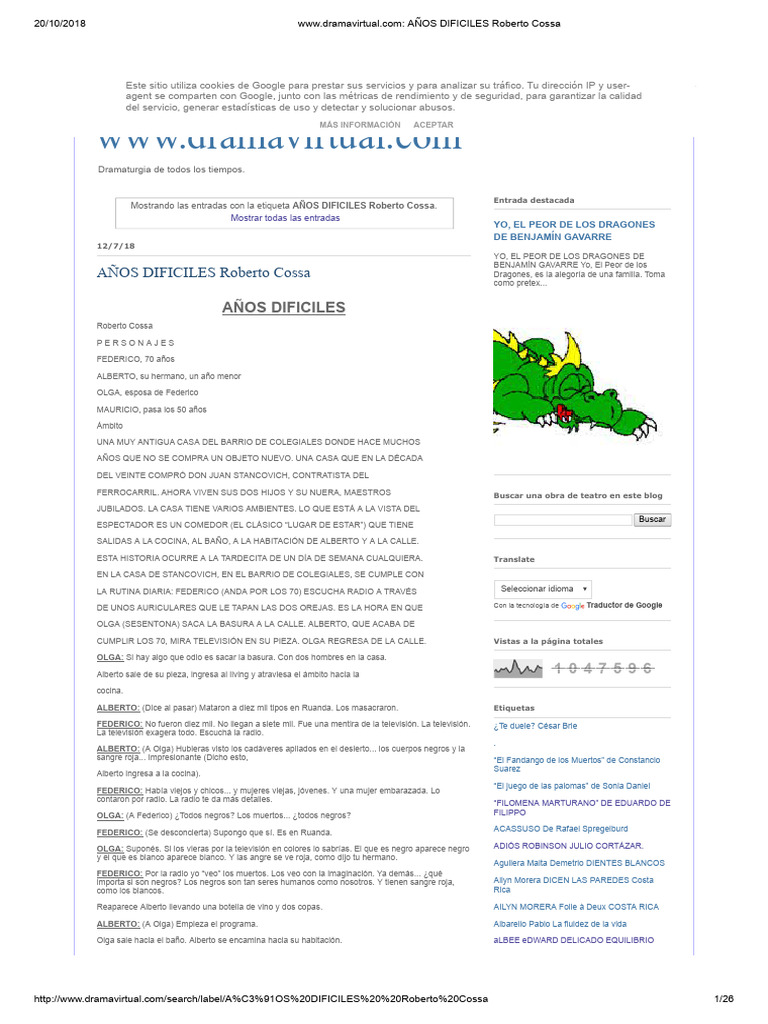 AÑOS DIFICILES Roberto Cossa | PDF | Samuel Beckett | Anton Chekhov