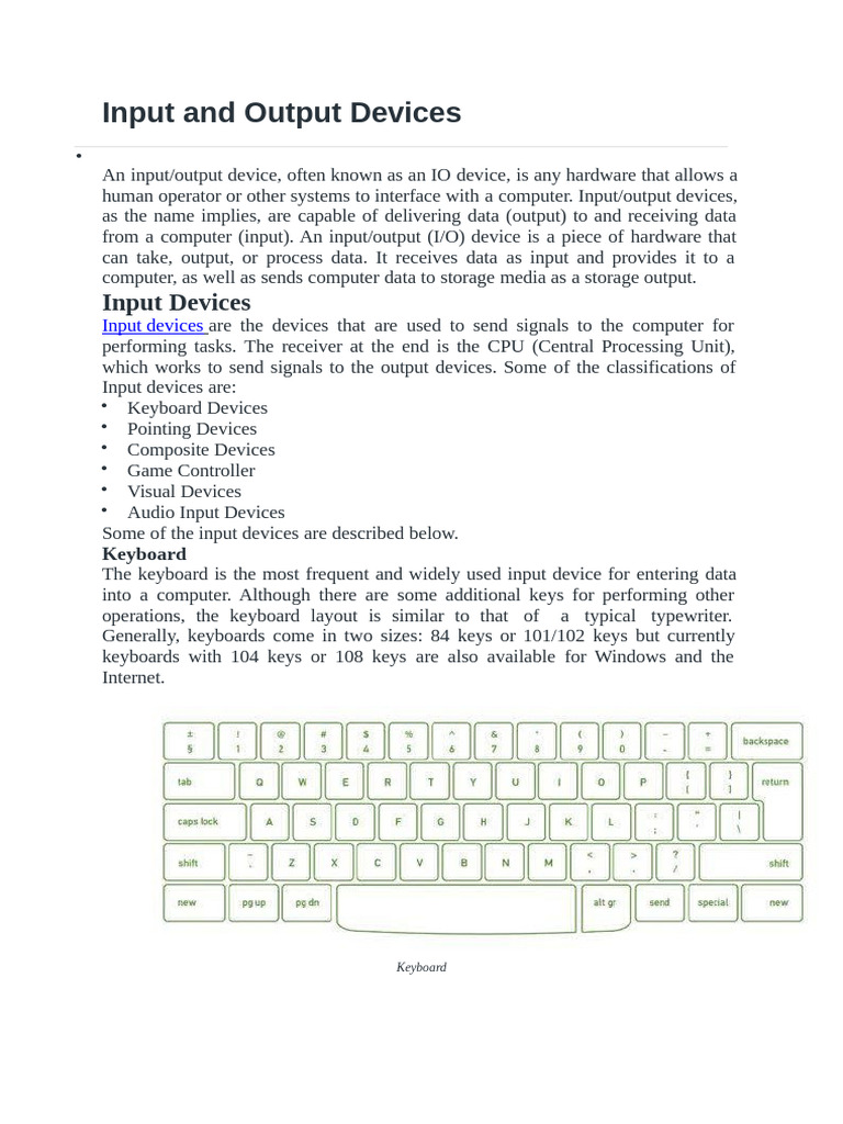 Input and Output Devices | PDF | Printer (Computing) | Computer Keyboard