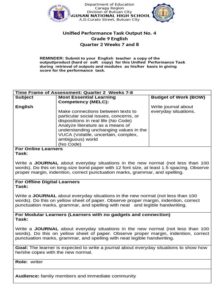 Unified Performance Task English 9 Q2 Weeks 7 and 8 | PDF | Cognition ...