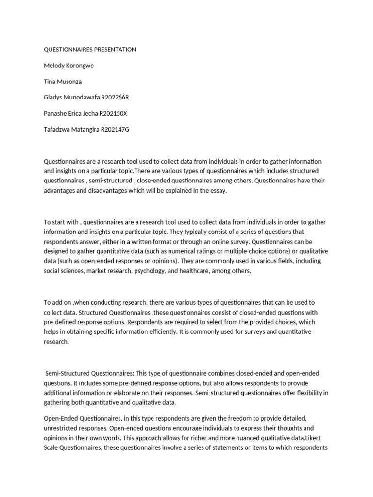 Research Methods Questionnaires | PDF | Questionnaire | Survey Methodology